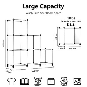 Wolizom Cube Storage Organizer, 6-Cube Semitransparent Closet Storage Shelves, Modular Units, Closet Cabinet, Portable DIY Plastic Book Shelf Shelving for Bedroom, Office, Living Room (12"X12"X12")