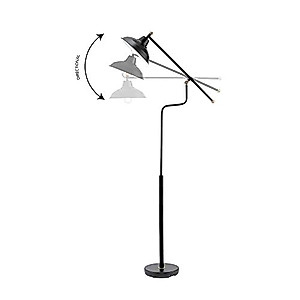 Globe Electric 67356 Carlton 63" Floor Lamp, Matte Black, Antique Brass Accents, in-Line Foot Switch