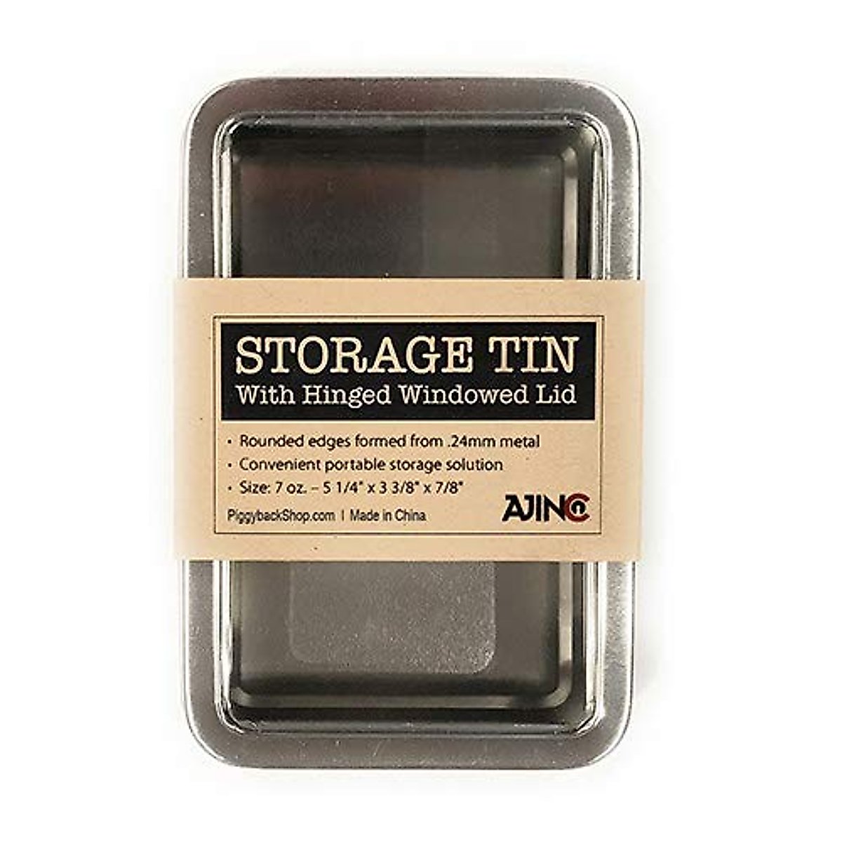 AJIN.C Blank Empty Survival Kit Tin Storage Cases - Rectangular Metal Tin Box with Clear Window Hinged Lid 5.38" x 3.5" x .9" (1 Tin)