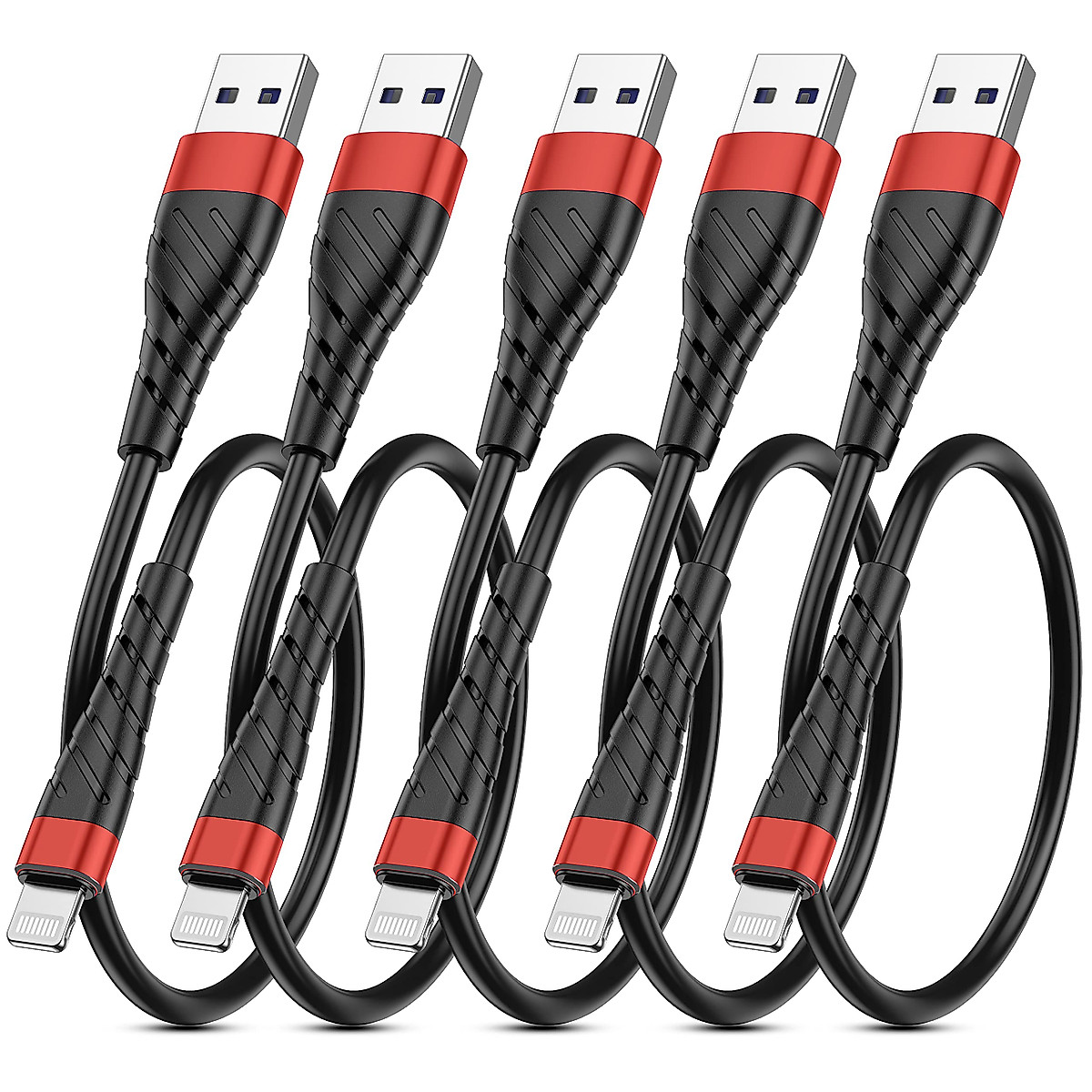 OIITH Short iPhone Charger Cable 5-Pack 1ft(12 Inch), [Apple MFi-Certified] 1 Foot iPhone Cable, Data Sync Fast iPhone Charging Cord Compatible with iPhone 13 12 11 Pro MAX XS Xr X 8 Plus 7