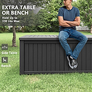 Esmlada Outdoor Storage Box, 150 Gallon Large Outdoor Resin Deck Box, Storage Outdoor Waterproof Boxes Lockable Lid for Garden Tools, Pool Supplies, Patio Furniture and Cushions, Black