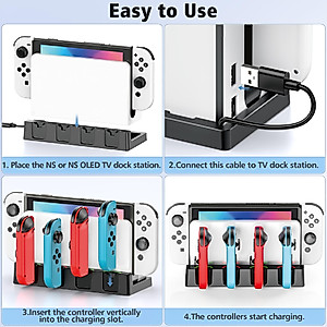 Switch Charging Dock Station with Charging Cable for Nintendo & Switch OLED Game Console, Joycon Charging Dock for Nintendo Switch, Must Have Switch Controller Joycon Charger Accessories for Gamer