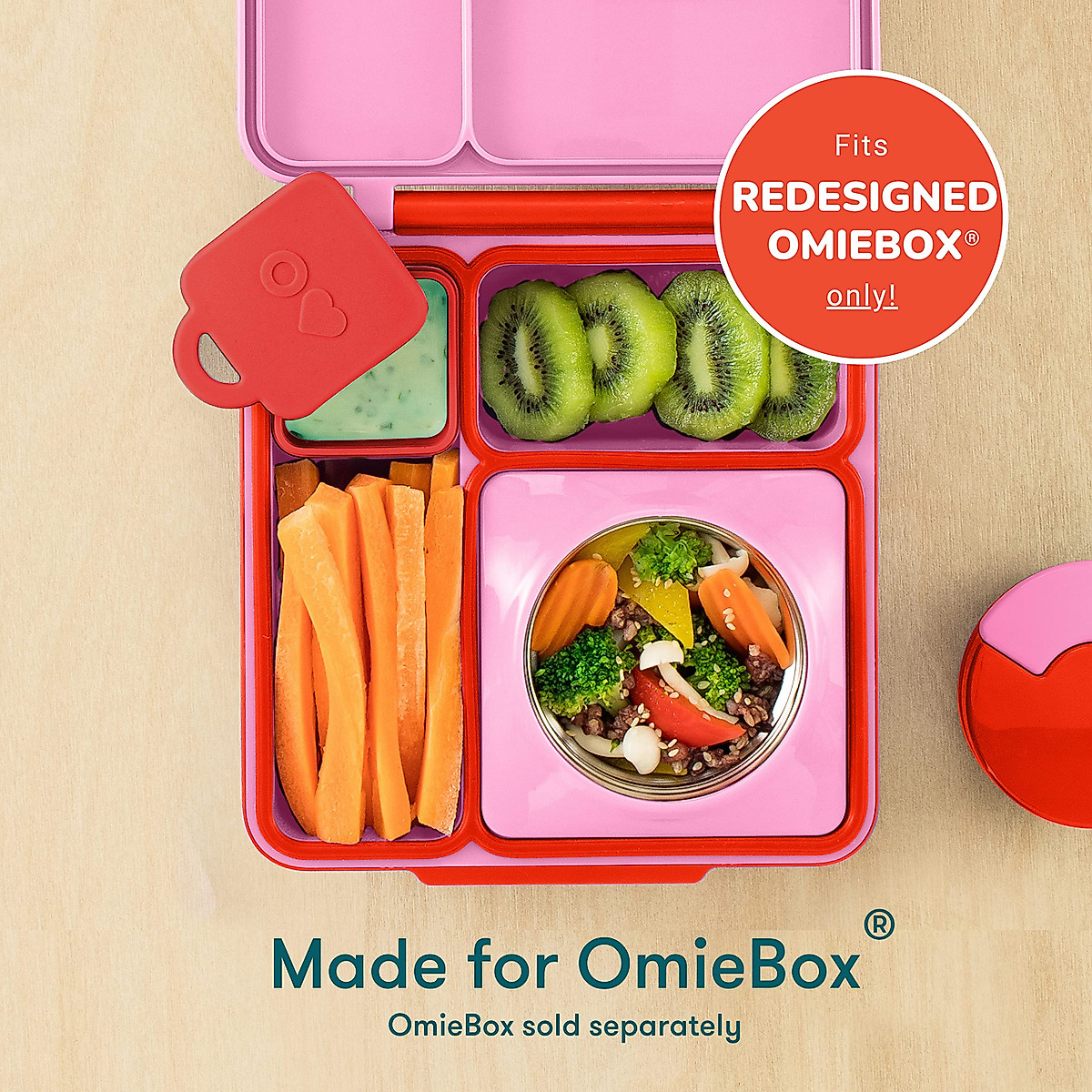 Omie OmieBox (2 Pack) Leakproof Dips Containers to Go, Salad Dressing Container, Condiment Container with Lids - Food Safe Silicone - 4 Ounces (Yellow/Red)