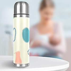 Stainless Steel Leather Vacuum Insulated Mug Geometry Thermos Water Bottle for Hot and Cold Drinks Kids Adults 16 Oz