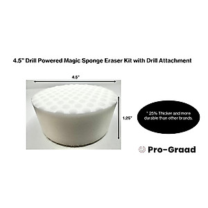 4.5” Drill Powered Magic Sponge Eraser 6 Pieces Kit with Drill Attachment | 25% Thicker Ultra Durable Melamine Cleaning Eraser Pads for Bathroom Kitchen Floors Walls Baseboards Crayon Marker and More