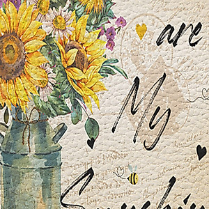 Sunflower Antifatigue Kitchen Bath Door Mat Cushioned Runner Rug,Washable Welcome Floor Sink Mat,Retro Letter Stamp Bee Sunshine Flower Waterproof Non-Slip Comfort Standing Doormat for Kitchen,20"x39"