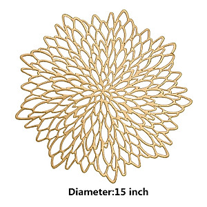 Xmkuwa Placemats 15 inch Pressed Vinyl Round Table Mates for Dining Table Set of 6, Washable and Wipeable Kitchen Place Mat for Holiday Wedding Dinner Table Decoration Mat (Gold A)