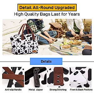 HOMESPON Fashionable Tote Reusable Insulated Lunch Bag Cooler Box with Pockets for Woman Man Work Shopping or Travel(Cow)