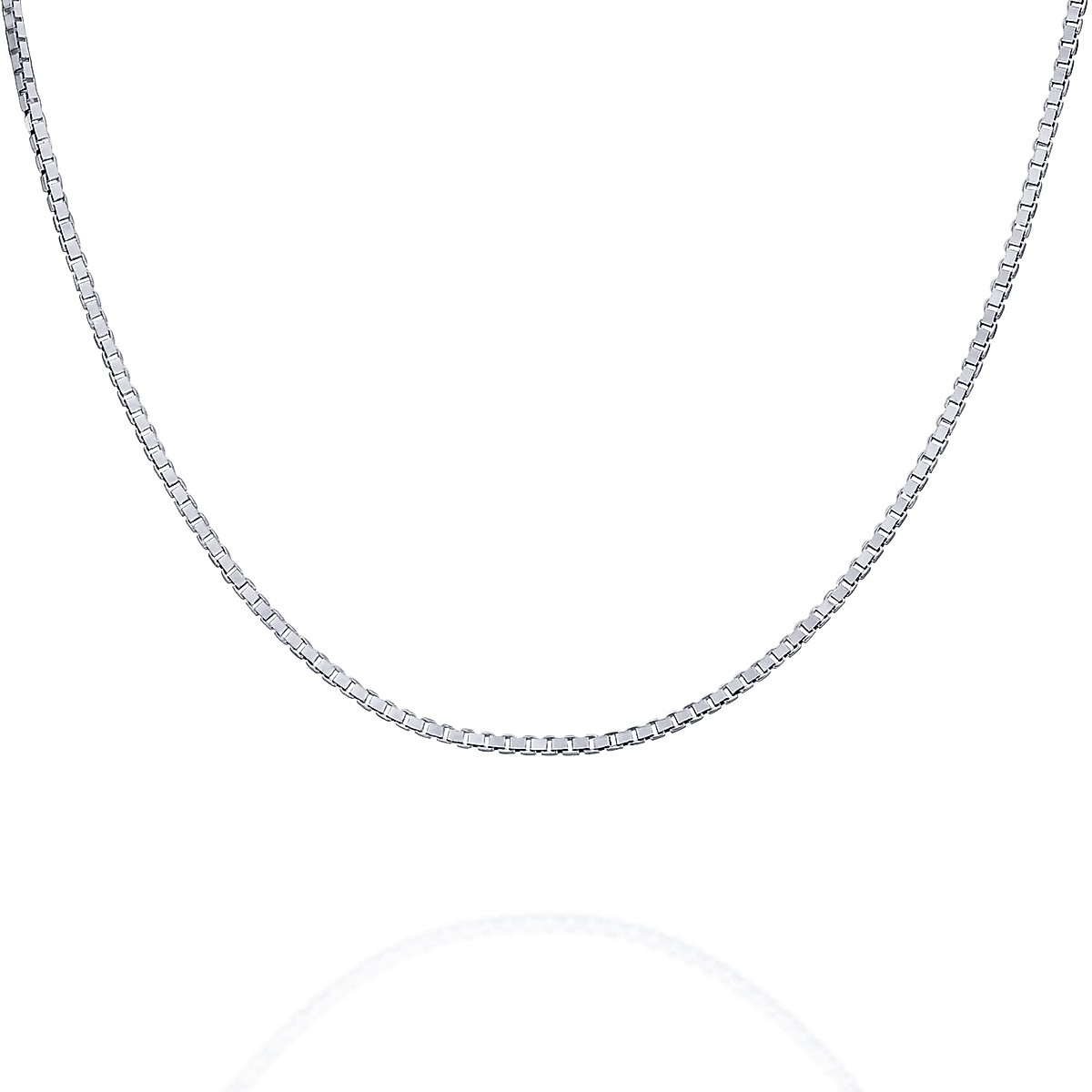 PAVOI Italian Solid 925 Sterling Silver, 22K Gold Plated, 0.6mm Italian Diamond-Cut Square Box Chain Necklace for Men and Women, MADE IN ITALY (18, White Gold)