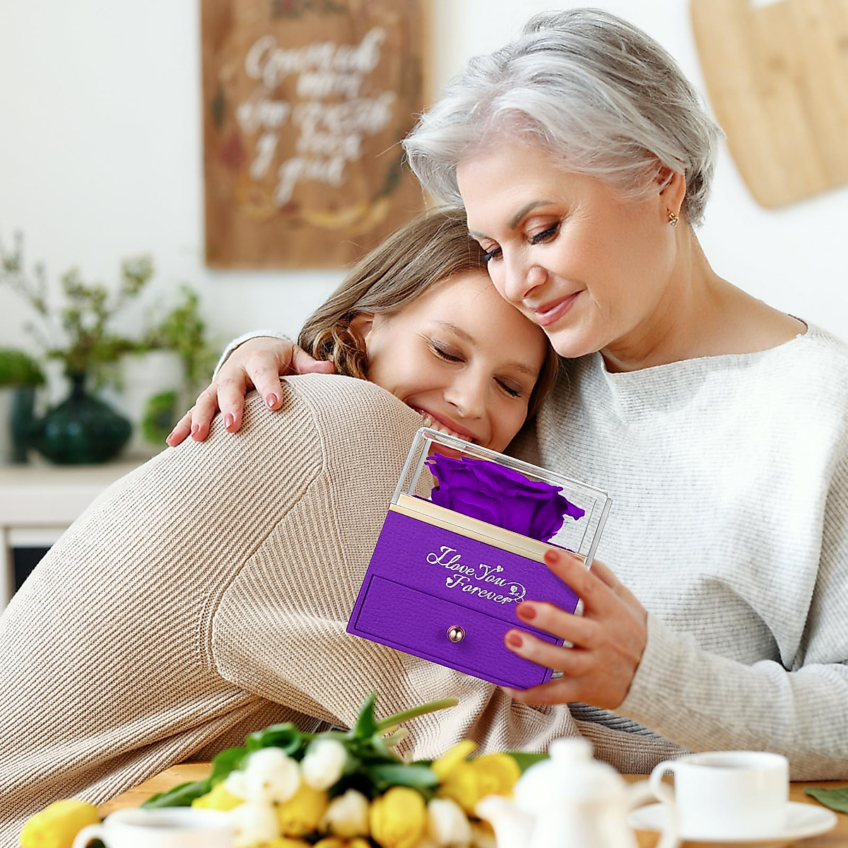 NEWNOVE Mothers Day Gifts - Preserved Real Purple Rose with Angel Wings Necklace - Flower Gifts for Women Wife Girlfriend Mom and Grandma, Anniversary Birthday Gifts for Women