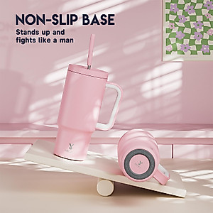 Meoky 24 oz Tumbler with Handle and Straw, 100% Leak-proof Tumbler with Lid and Straw, Insulated Stainless Steel Travel Coffee Mug, Keeps Cold for 24 Hours (Blush)