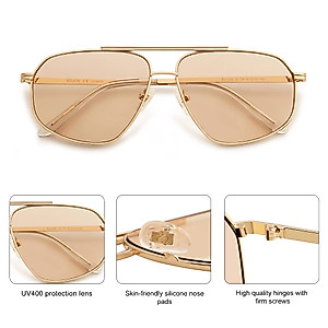 SOJOS Classic Retro Aviator Sunglasses for Women Men Vintage Hexagonal Metal Frame UV400 Lenses SJ1200, Gold/Light Brown