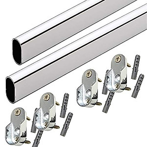 60" Oval Closet Rod with End Supports - Polished Chrome - 2 Sets