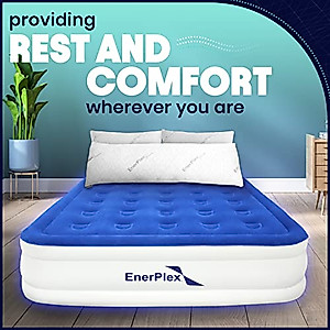 EnerPlex Queen Air Mattress with Built-in Pump - 13 Inch Double Height Inflatable Mattress for Camping, Home & Portable Travel - Durable Blow Up Bed with Dual Pump - Easy to Inflate/Quick Set Up﻿