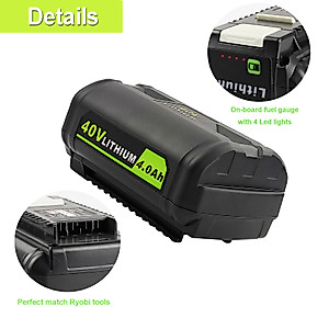 Bdreer 40V 4.0Ah Battery Replacement for Ryobi 40V Battery Compatible with Ryobi 40V Cordless Power Tools and Charger