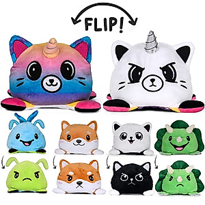 Toy Storage World Reversible Plushie Cat Toy - Soft Cat Plush Toys, Double-Sided Cat Stuffed Animal with Happy & Angry Mood - Kawaii Plush Doll, Sensory Fidget Toy Gift for Kids & Adults