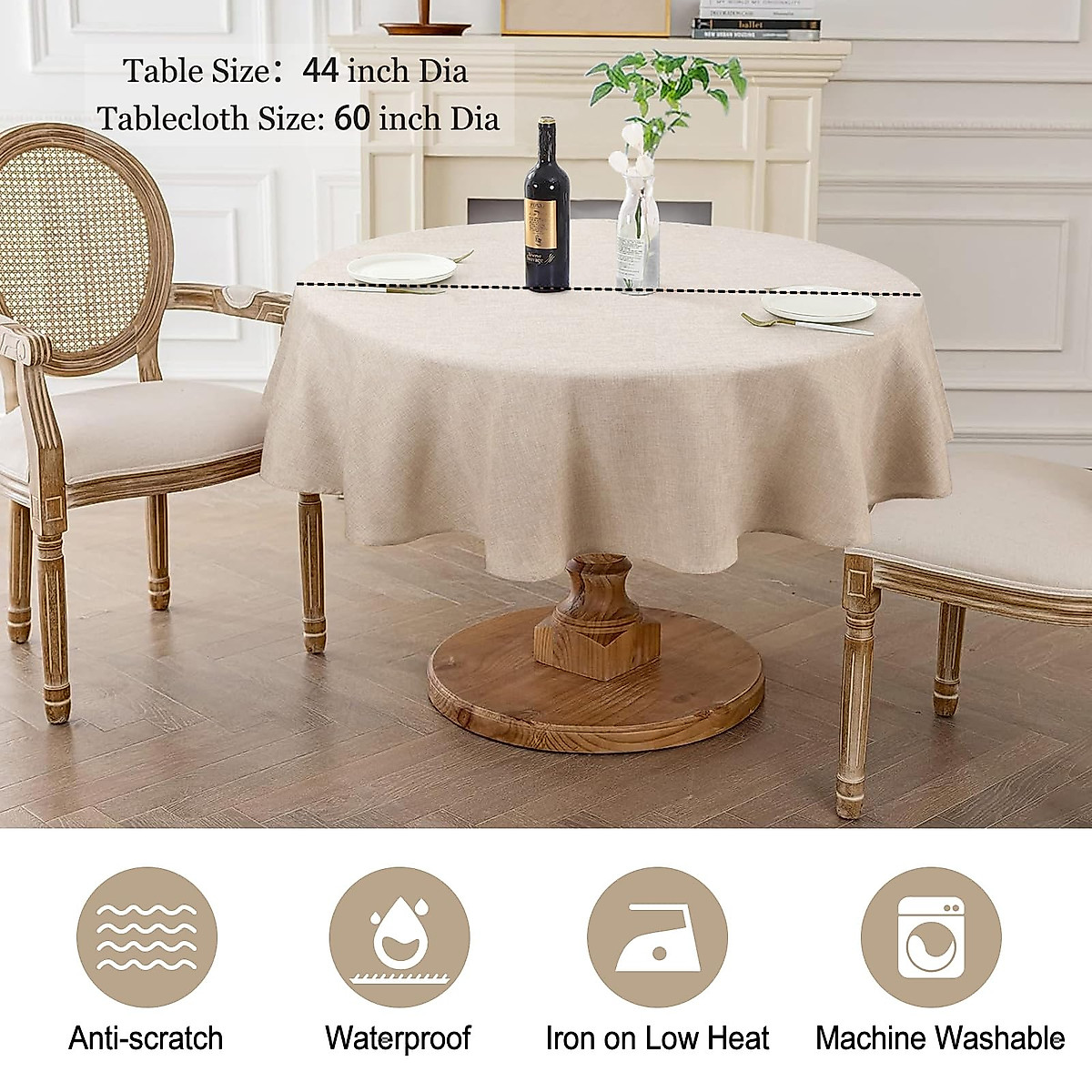 AUSSPVOCT Textured Linen 54 Inch Round Tablecloth Up to 36'' Tables, Waterproof Spill-Proof Fall Table Cloth Wrinkle Free Circle Dining Tablecover for Birthday Farmhouse Easter Holiday Party Decor
