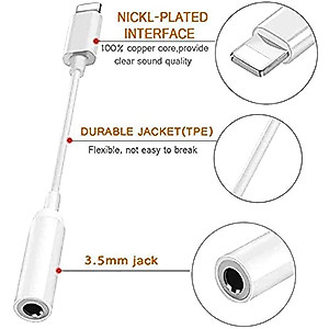 2Pack Lightning to 3.5mm Female Headphone Jack Adapter, [Apple MFi Certified] Lightning to Aux Audio Dongle Cable Cord iPhone 3.5mm Headphones/Earphones Jack for iPhone 12/12 Pro/11/X XR XS 8 7 iPad