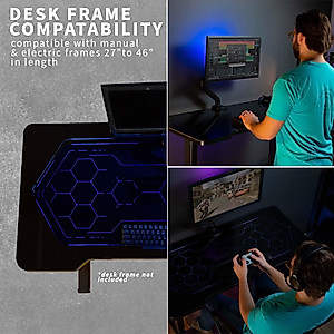 VIVO Universal 48 x 24 inch Solid One-Piece Tempered Glass Gaming Desktop with Breathing RGB Geo-Honeycomb LED Lights for Sit Stand Height Adjustable Desks, Gamer Workstation, Black, DESK-TOP48BG