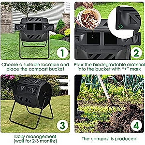 Squareful 43 Garden Compost Bin, 43 Gallon Dual Chamber, Composting Tumbler w/ 2 Sliding Doors & Steel Frame, Large Capacity, Rustproof for All Weather