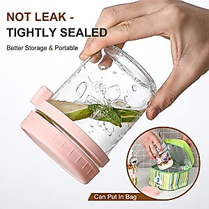 LANDNEOO 2 Pack Overnight Oats Containers with Lids and Spoons, 16 oz Glass Mason Jars for Overnight Oats, Large Capacity Airtight Jars for Milk, Cereal, Fruit (Pink+Grey)