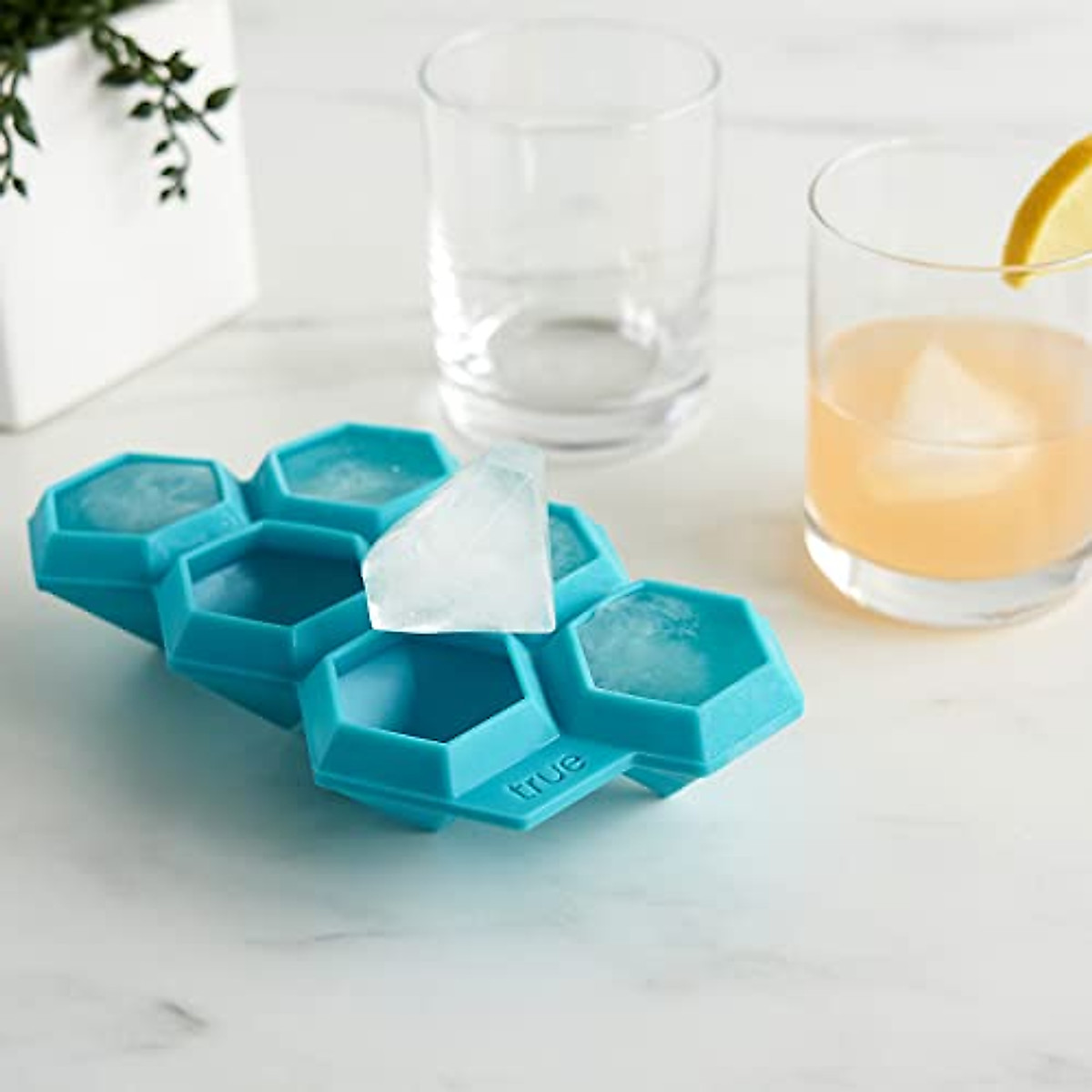 TrueZoo Diamond Silicone Mold Tray for Whiskey Bath Bombs, Candy, Soap, and DIY Crafts, Dishwasher Safe, 1.75", Blue, Set of 1, Makes 6 Ice Cubes