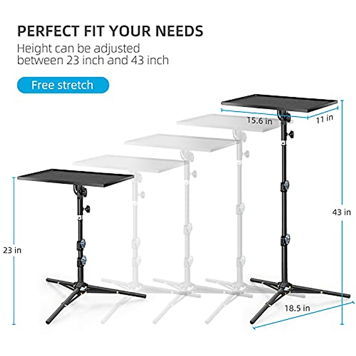 CODN Projector Stand, Foldable Projector Mount Laptop Tripod Adjustable Height 23'' to 43'', Universal Outdoor Laptop Floor Stand for Computer, Book, Music Notes, Sound Media, DJ Equipment