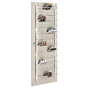 Whitmor Over the Door Shoe Rack, Fold-up Non-slip Bars, 36 Pair, White