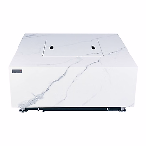 Bianco Marble Fire Pit 39.4" x 39.4" Outdoor Patio Firepit Includes Fire Glass Modern Fire Pits & Outdoor Fireplaces for Garden, Deck, Indoor & Outdoor Heating