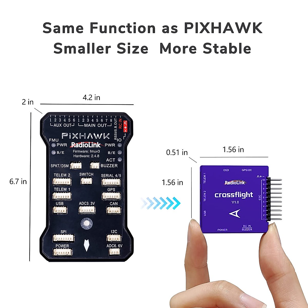 Radiolink Crossflight Flight Controller, OSD Integrated 10CH PWM Output FC with 2-12S Module Power, Vibration Damping by Software for FPV Drone/3-8 Axis/VTOL Plane/Helicopter/Car/Boat/Submarine/Robot