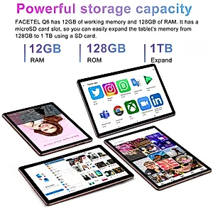 Tablet 10 inch Android 13 Tablet Octa-Core 2.0 GHz with 12GB RAM 128GB ROM, 5G WiFi, 6000mAh, HD IPS Touchscreen, Bluetooth 5.0, 1280 * 800, 5+8 MP 2 in 1 Tablet with Keyboard and Mouse - Rose