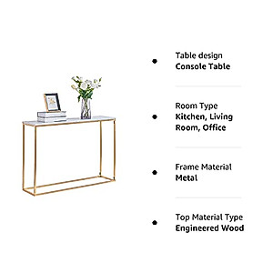42” Console Tables for Entryway, Faux Marble Sofa Tables, Entryway Table for Living Room, Gold Entrance Table, MDF Entry Table, Foyer Tables w/ Metal Frame, Behind Couch Table for Hallway (Gold Frame)