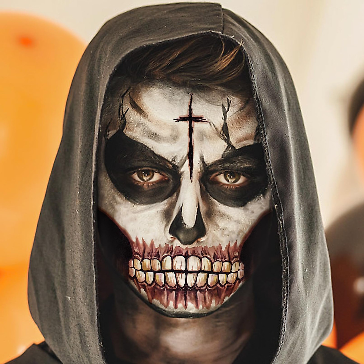 CUTELIILI 74+PCS 21 Sheets Halloween Zombie Makeup Face Tattoos, Halloween Prank Makeup Scary Big Mouth Fake Tattoos, Zombie Face Decals Prank Props for Halloween Cosplay Party DIY