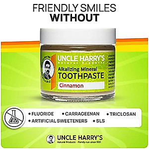 Uncle Harry's Pack of 2 Cinnamon Remineralizing Toothpaste | Natural Whitening Toothpaste Freshens Breath & Promotes Enamel | Vegan Fluoride Free Toothpaste (2 Pack of 3oz Jars)