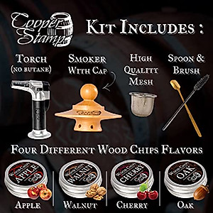 COOPER STAMP Cocktail Smoker Kit - Old-Fashioned Drink Smoker with Torch - 4 Kinds of Wood Chips - Gift for Whiskey/Bourbon Lover, Men, Father, Husband - Butane not Included