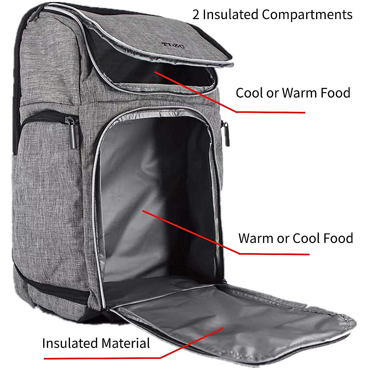 TLZC 30L Reusable Lunch Bag, Double Compartment Insulated Backpack for Lunch Dinner Picnic, 1 Compartment for 18 Inch Laptop, 1 Side Pocket for Bottle Backpack