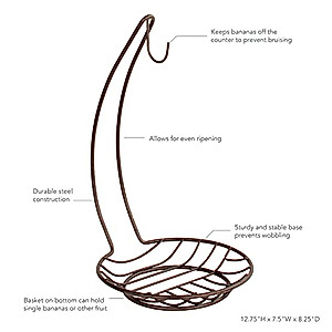 Spectrum Diversified Wright Banana Holder, Countertop Tree, Hanger for Bananas & Small Tray for Fruits Vegetables, Produce, and Snack Storage, Sits on Bars & Tables, Small, Bronze