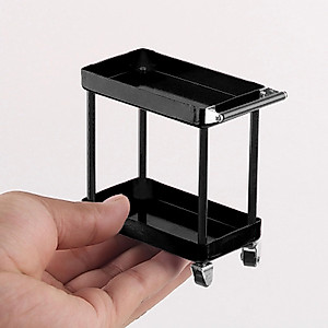 Mini Rolling Utility Cart,2 Tier Storage Cart with Wheels Trolley Cart with Wheels Repair Tool Storage Rack Easy to Use Disassemble RC Accessories for 1/8 1/10 1/12 1/16 Scale Model(Black)