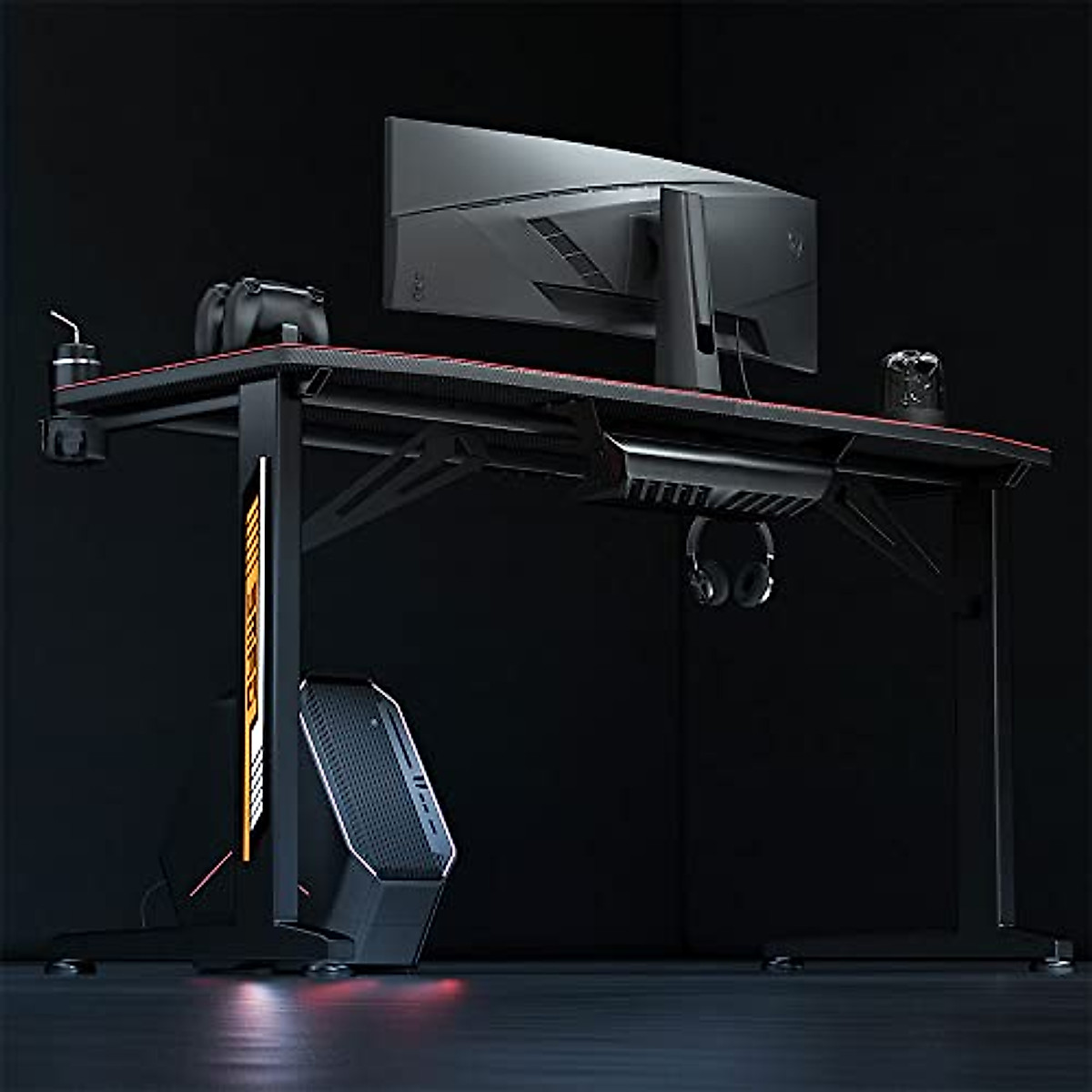 GoBoMoM Gaming Desk Computer Desk 55 Inch, with Carbon Fiber Surface and Big Mouse Pad for Home Office Desk, Table Workstation, Student PC Desk, Writing Desk, Large Gamer Work Desk