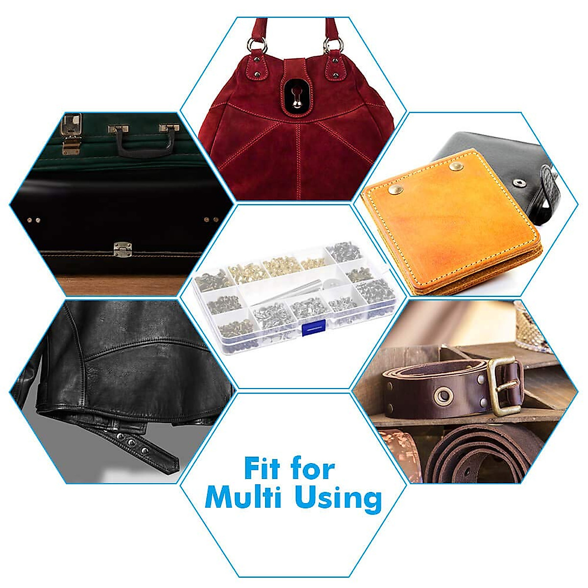 Paxcoo 480 Sets 3 Sizes Leather Rivets Double Cap Rivet Tubular Metal Studs with 3 Pieces Setting Tool Kit for Leather Craft Repairs Decoration, 4 Colors