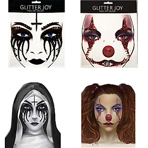 2 Pack Day Of The Dead Skull Temporary Rhinestone Temporary Face Tattoo,Face Stickers Gems Jewels for Halloween Festival Rave Party Outfit