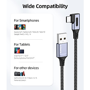 SUNGUY 2-Pack 1FT Right Angle USB A to USB C Charger Cable, Braided 3A Fast Charging & Data Sync 90 Degree USB 2.0 Type C Cable Compatible with Galaxy S20 S10 S9 Plus and More