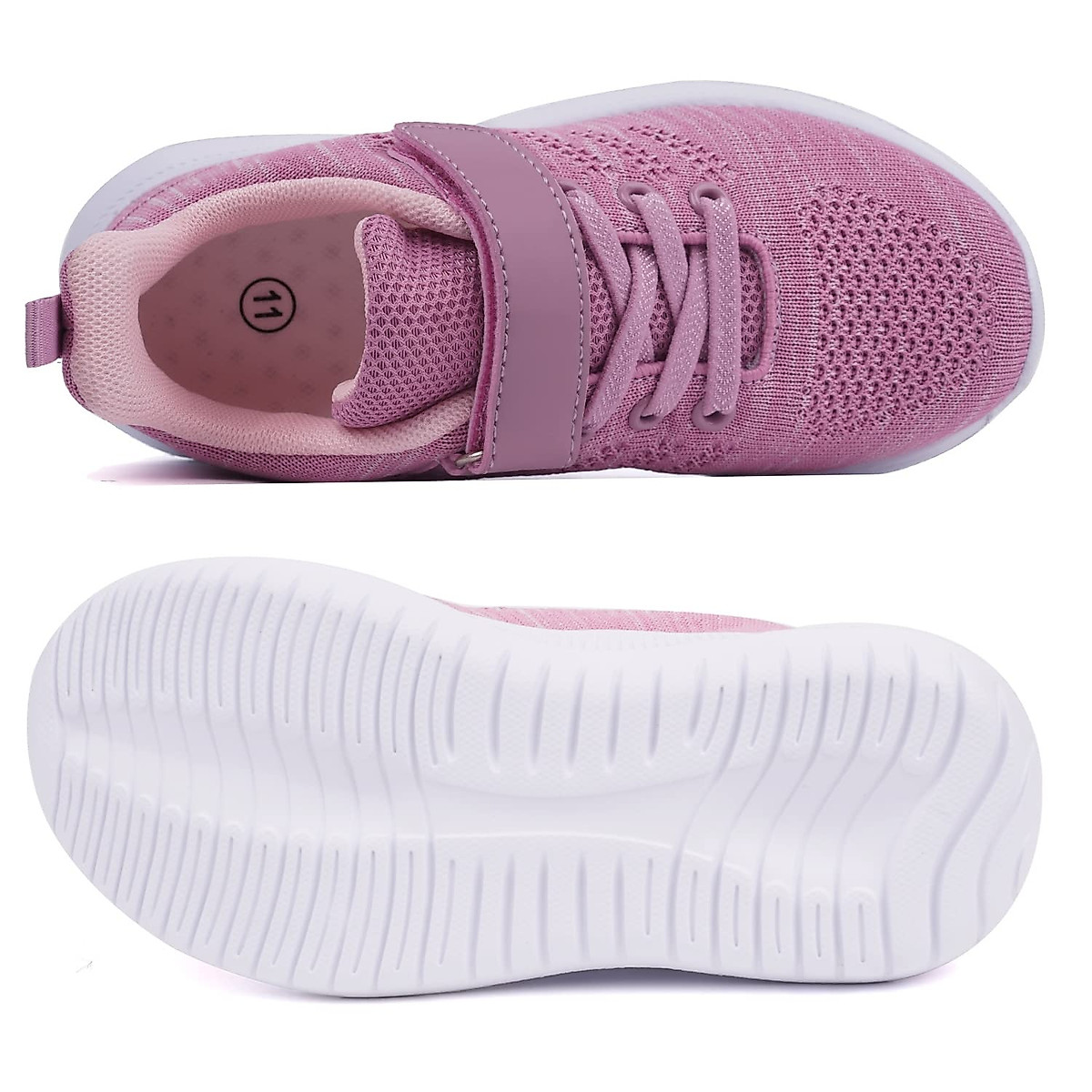 Toandon Little Kids Girls Sneakers Shoes Breathable Lightweight Athletic Sport Tennis Running Walking Fashion Knit Straps Non Slip Hook and Loop Closure Sneakers Pink Purple Size 2
