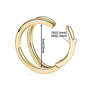 PEAKLINK 16G Cartilage Earrings Conch Hoop Ring Double Open Stacked Cartilage 316L Surgical Steel Septum Nose Rings 12mm Lobe Earrings Unisex Hoop Earrings Septum Daith Piercing Jewelry Gold