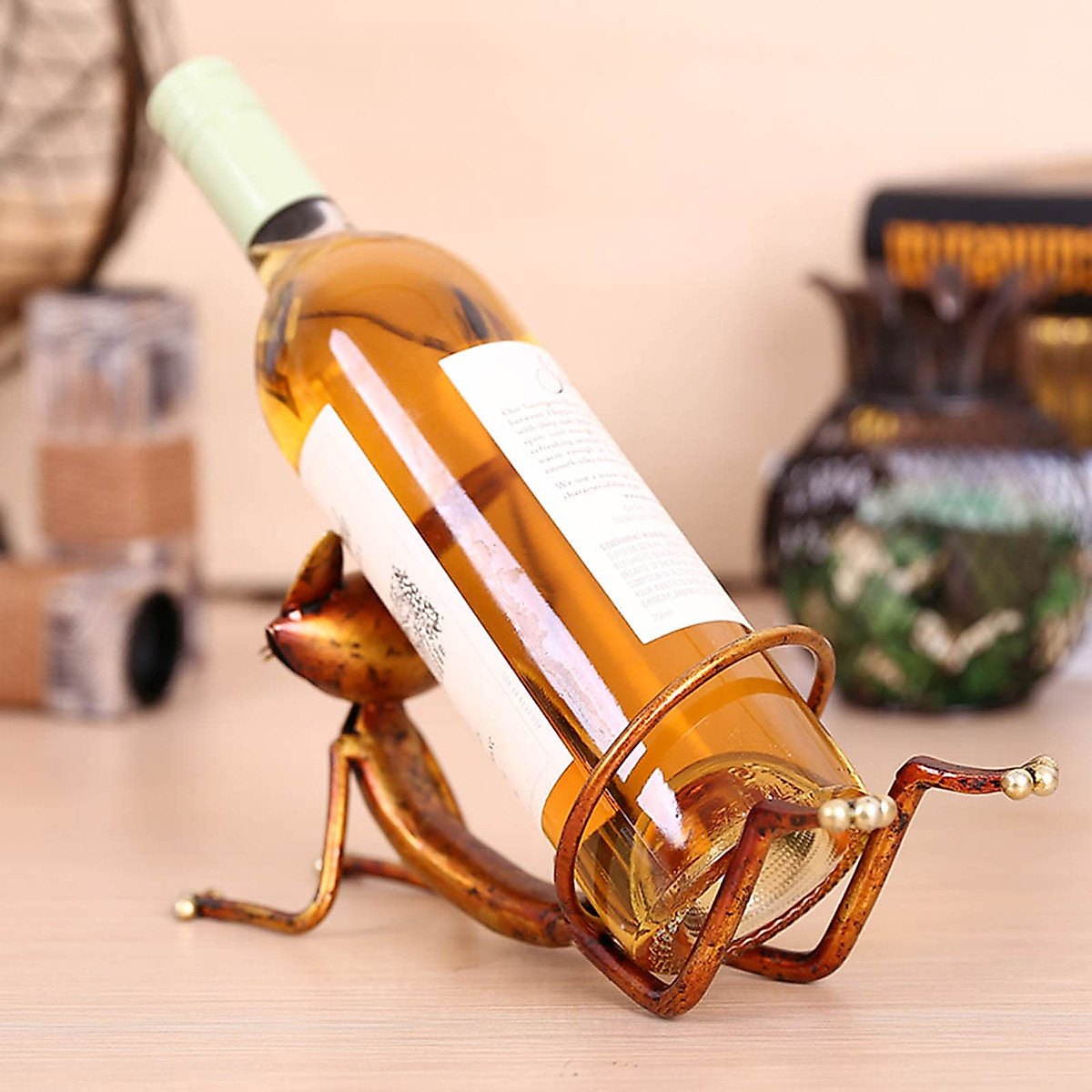Too-arts Yoga Cat Metal Sculpture Wine Bottle Rack Holder Handwork Crafts