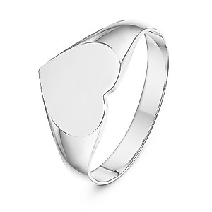 LANDA JEWEL Ladies Sterling Silver Heart Shape Medium Weight Polished Signet Ring 8x11mm (7.5)