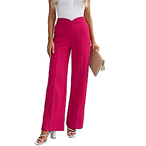 Vetinee Women Dress Pants Pink Front Crease Outfit Plus Size Elastic Waist Work Pants Boho Clothes for Women Hot Pink Size 16