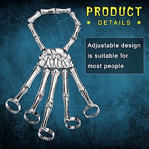 Sanfenly Halloween Skull Skeleton Hand Bracelet with Ring, Armour Knuckle Full Finger Double Loop Activity Ring Punk Rock Gothic Cool