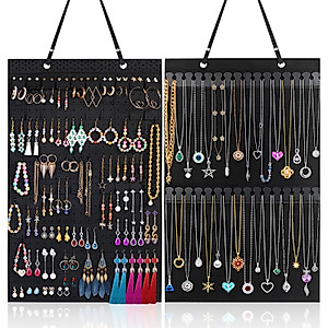 shynek 2 Pack Hanging Jewelry Holder Organizer includes Necklaces Holder and Earring Organizer Hanger for Necklaces, Earrings, Bracelets, and Anklets Display and Storage for Wall, Closet and Door