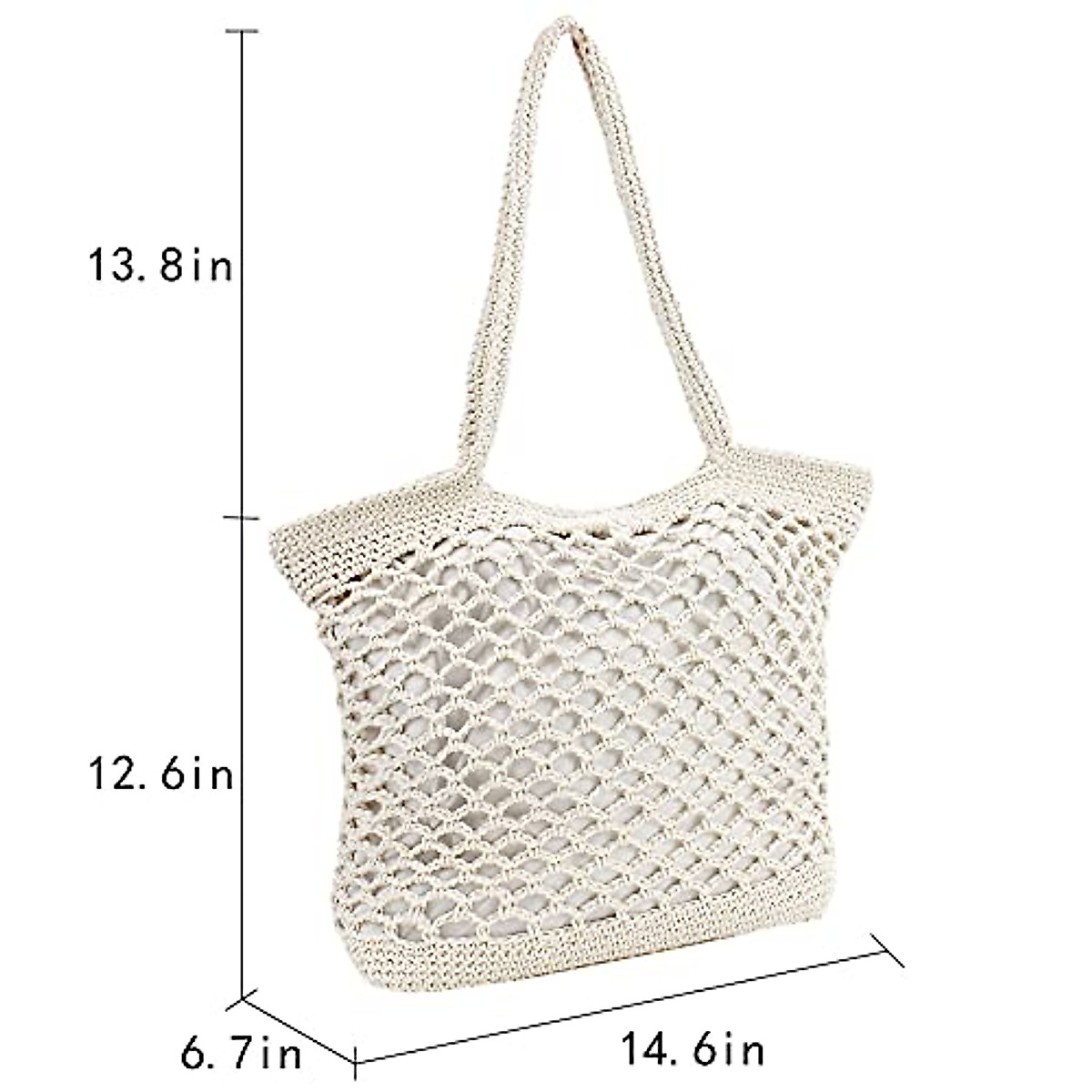 Monique Women Solid Color Hand-woven Crochet Handbag Top-handle Bag Summer Beach Tote Hobo Bag Purse White